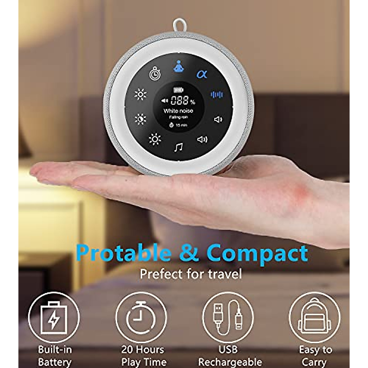 [2 in 1] White Noise Machine, Sleep Sound Machine with 7 Colors Night Light, 32 Soothing Sounds, Built-in Battery & Headphone Jack, Portable Sound Machine for Sleeping Baby, Adult and Sound Therapy