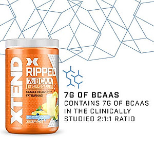 XTEND Ripped BCAA Powder Blueberry Lemonade | Cutting Formula + Sugar Free Post Workout Muscle Recovery Drink with Amino Acids | 7g BCAAs for Men & Women | 30 Servings