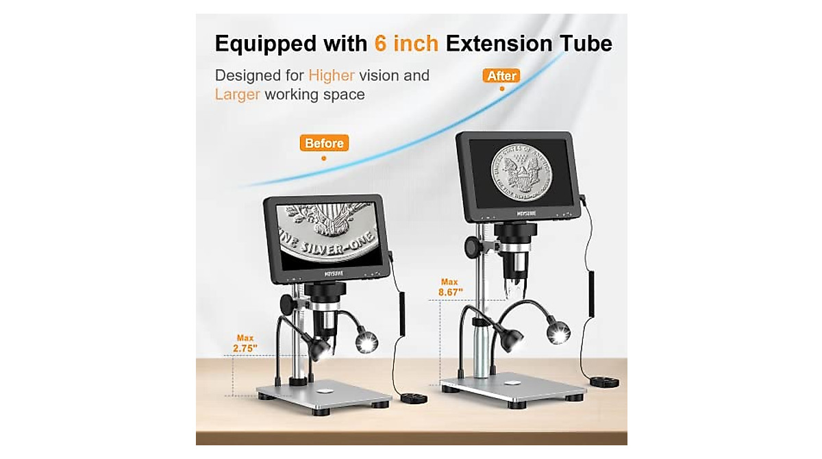 MOYSUWE MDM9 7" LCD Digital Microscope - 1200X HD Imaging for Coin ...