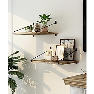 Maxpeuvon Deep Floating Shelves, 12" Deep Wood Wall Mounted Shelf Rustic Large Storage Rack for Home Decor Disply, Cat Hanging Organizer for Bedroom Bathroom Kitchen Living Room Laundry, Set of 2