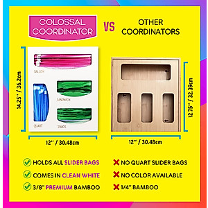SUTTREE Colossal Coordinator White Bamboo Plastic Bag Organizer for Drawer – Holds All Slider Sandwich Bags