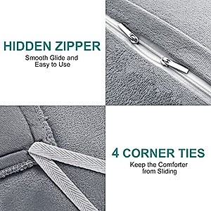 Fluffy Plush Duvet Cover Set Queen Size, Luxury Ultra Soft Velvet Fuzzy Comforter Cover Bed Sets 4Pcs(1 Faux Fur Duvet Cover + 2 Pillow Cases + 1 Pillow Cover) Zipper Closure (Light Gray)