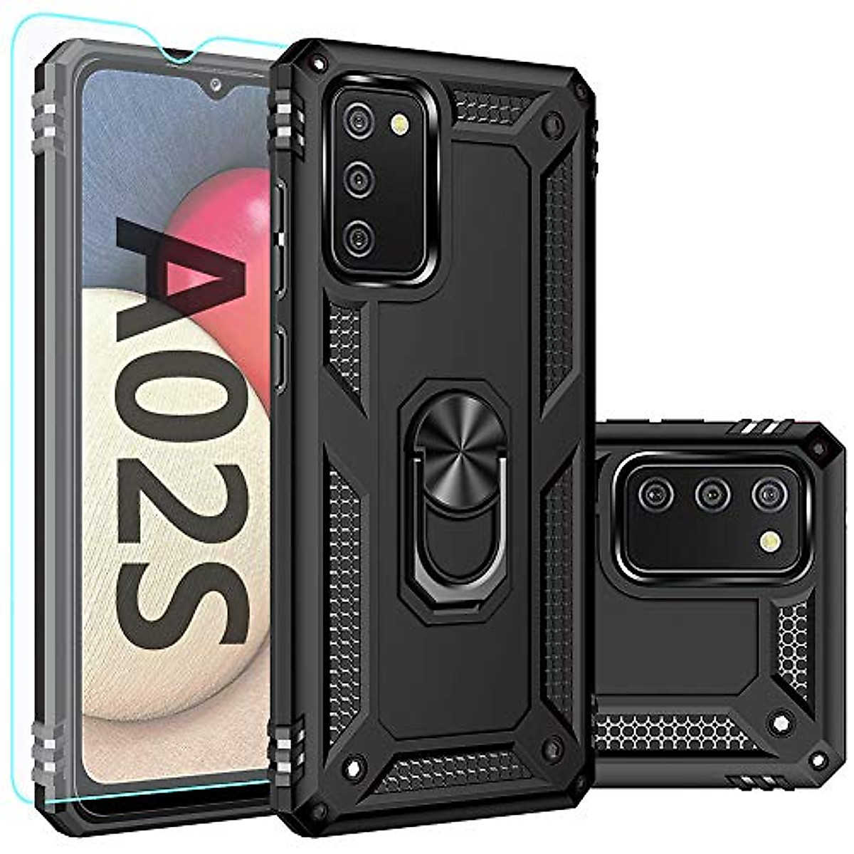 SKTGSLAMY for Galaxy A02S Case,Samsung A02S Case with Screen Protector,[Military Grade] 16ft. Drop Tested Cover with Magnetic Kickstand Car Mount Protective Case for Samsung Galaxy A02S, Black