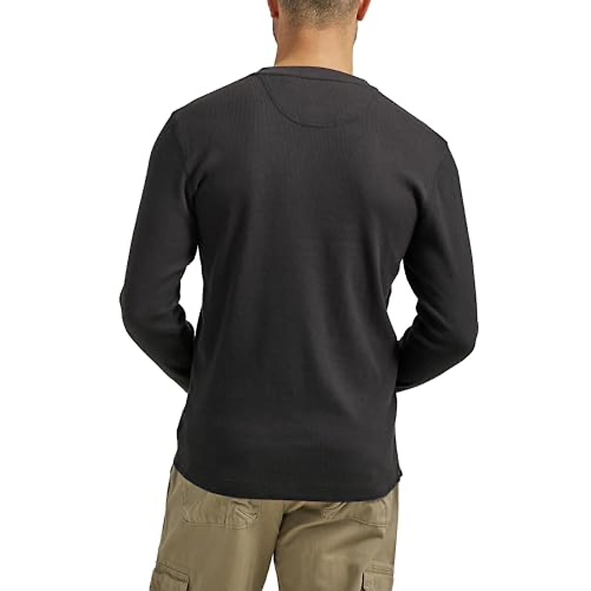 Wrangler Authentics Men's Long Sleeve Waffle Henley, Caviar, Large