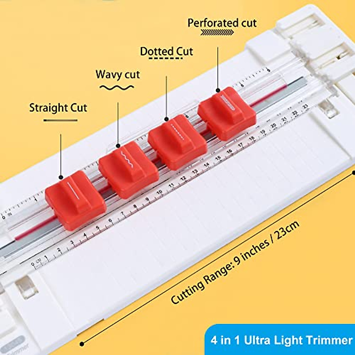 Paper Cutter Paper Trimmer 4 in 1 Ultra Light Trimmer with Dial Blades of Straight, Wavy, Dotted, Creased for Paper Craft, Scrapbook, Photos, Postcards,Coupons, Gift Card, Label (White)