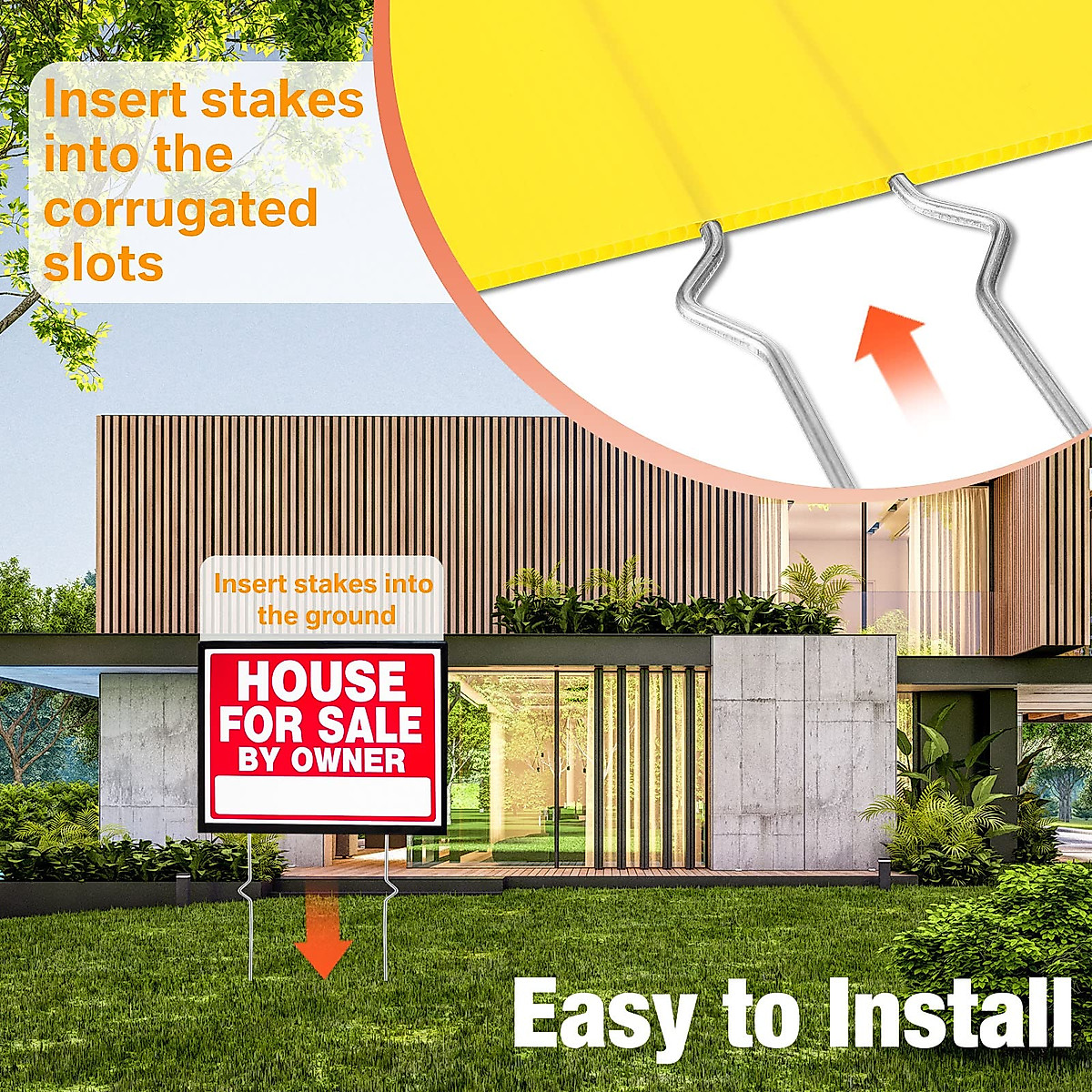 Tatuo 100 Pcs Yard Sign Stakes Heavy Duty 16.5'' Wire Yard Stakes Alternative to H Frame Metal Reusable Sign Holder for Spring Summer Lawn Corrugated Plastic