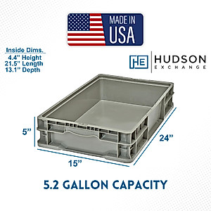 Hudson Exchange 24 x 15 x 5" (5.2 Gallon) Straight Wall Handled Storage Container Tote, Gray/Brown (3 Pack)