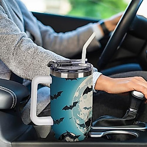 QWJKM Vampire Fangs Tumbler with Handle Large Insulated Car Cup 40 OZ Stainless Steel Travel Mug Leak Proof Water Bottle with Lid And Straw for Car Home Office Gifts