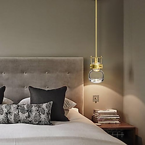 BUNKOS Modern Gold Pendant Light Hand Blown Glass Pendant Lighting for Kitchen Island Mini Globe Hanging Light Fixture in Brushed Brass Finished