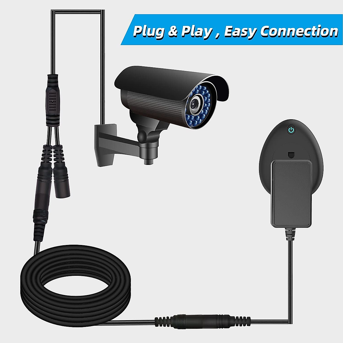 DaFuRui 2.1mm DC Splitter Cable，5Pack 5.5mm x 2.1mm Male to Dual 5.5mm x 2.1mm Female Output Power Splitter Cable Y Adapter Extension Cable for for CCTV Cameras LED Light Strip