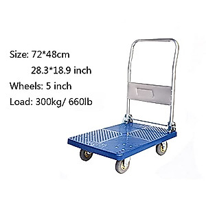 Flatbed Hand Cart Platform Cart 4 Wheels Hand Truck with Swivel and Fixed for 360 Degree Transport Small Push Trolley Foldable Handle Easy Storage Heavy Duty Flatbed Cart (Size : 5inchwheels