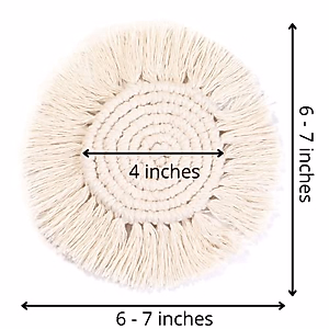 Saurya 100% Cotton Hand Knitted Bohemian Macrame Coasters for Table, Desk, Wall, Garden | Set of 2 | Moisture Absorbent | Protects Surface from Stains | Great for Gifting (Ivory)