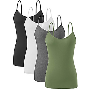 Orrpally Basic Cami Tank Tops Women Lightweight Camisole Stretch Tank Top Adjustable 4-Pack Black White Gray ArmyGreen S