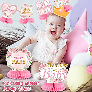 Weecent 9 Pcs Pink Rose Gold Baby Shower Honeycomb Centerpieces Floral Baby Shower Party Table Centerpieces Oh Baby Party Decorations Baby Girl Boy Birthday Party Table Topper Party Supplies