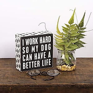 Primitives by Kathy 21490 Pawprint Trimmed Box Sign,Wood, Paper, 5" Square, Dog Can Have a Better Life , White