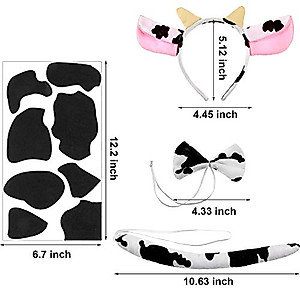WILLBOND 5 Sheets Cow Felt Pads Adhesive Felt Circles with 1 Set Halloween Cow Ear Headband, Bow Tie and Cow Tail for Halloween DIY Costume, Over 6 Years