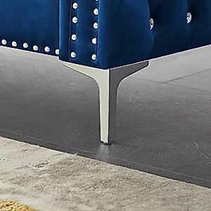 HomSof 82.3" Width Modern Velvet Sofa Jeweled Buttons Tufted Square Arm Couch with 2 Pillows, 3 Seater, Blue(3 Seater)