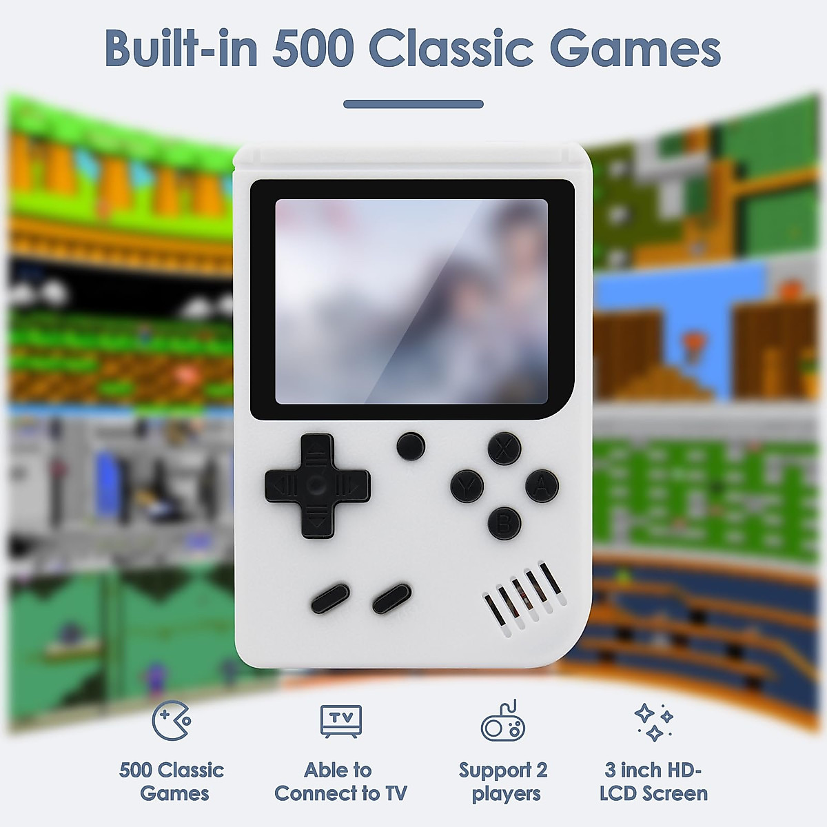 BLANDSTRS Handheld Game Console, Retro Game Player with 500 Classic FC Games 3.0 inch Screen, Rechargeable Battery Portable Games Controller