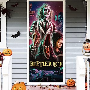 Halloween Door Cover Horror Birthday Party Decoration Banner Halloween Door Decorations Halloween Photo Background for Halloween Front Door Decor Indoor Outdoor