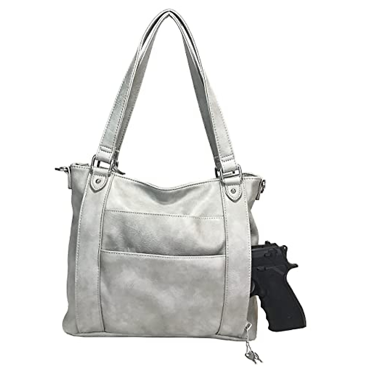 Zzfab Concealed Carry Hobo Bag with Hidden Lock Multi Pockets CCW Tote Bag Grey
