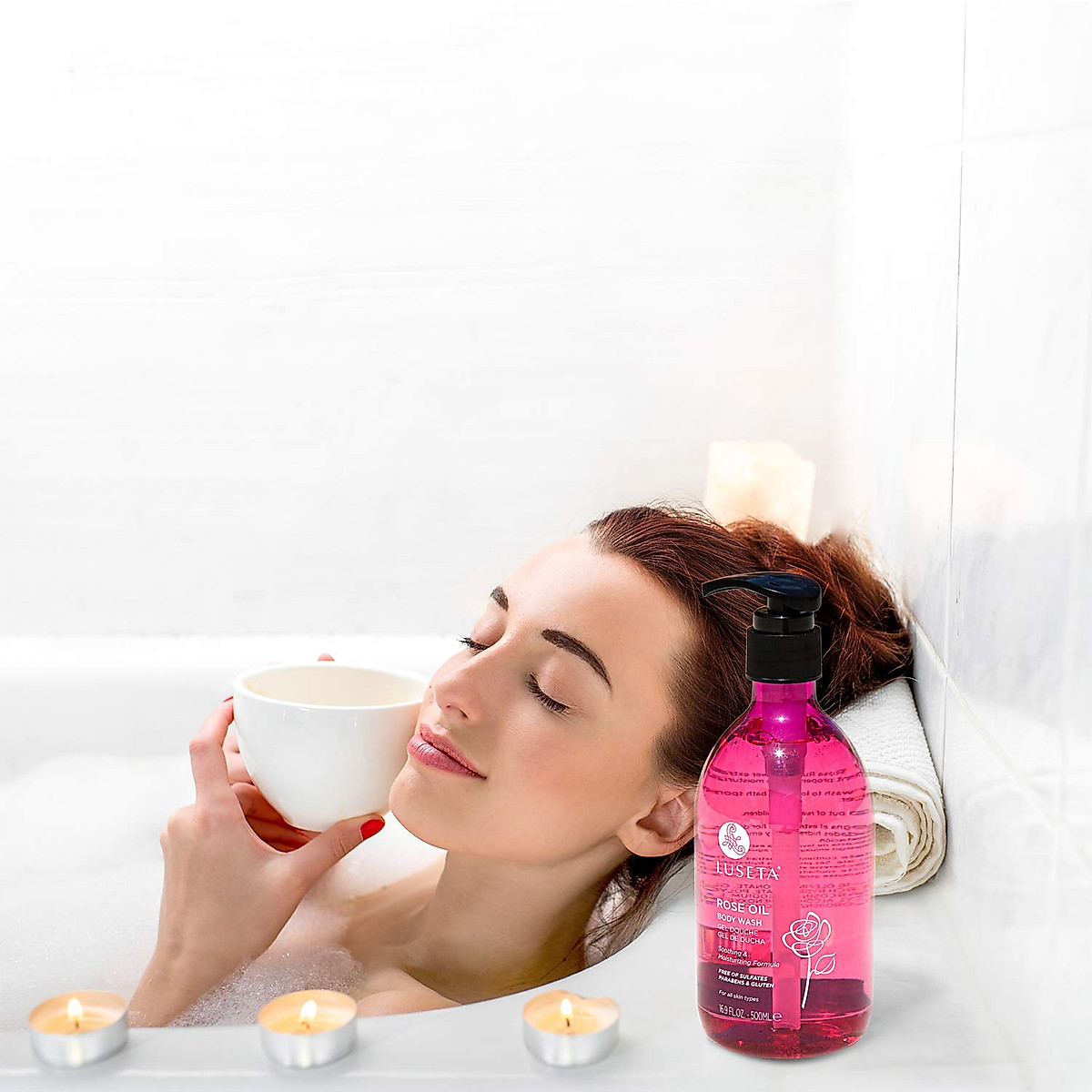 Luseta Rose Oil Body Wash for Dry Skin Women 16.9oz, Women Body Wash Smell Good Hydrating Shower Gel for Nourishing Essential Body Care, Sulfate & Paraben Free,Shower Gel for Women/Men