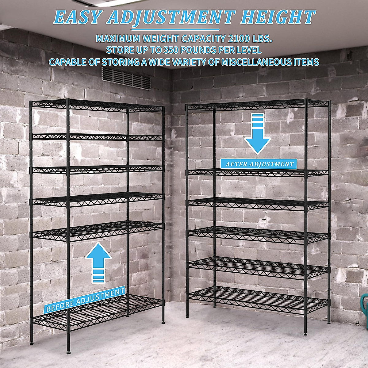 Dlewmsyic 6 Tier NSF Certified Metal Storage Shelving Unit,48D x 18W x 78H Load 2100lbs,Adjustable Metal Shelving for Restaurant Kitchen Bathroom Garage,Commercial Grade Shelves Organizer, Black