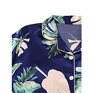 LYANER Women's Pajamas Set 4 pcs Satin Silk Cami Top Button Down Loungewear Pjs Set Navy Small