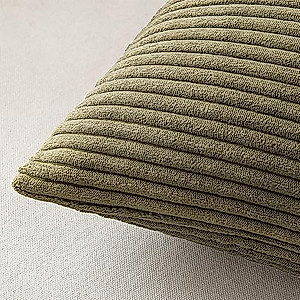 Woaboy Pack of 2 Corduroy Pillow Covers 20x20 Super Soft Boho Striped Pillow Covers Olive Green Decorative Throw Pillows Home Decor for Spring Couch Sofa Cushion Bedroom Livingroom