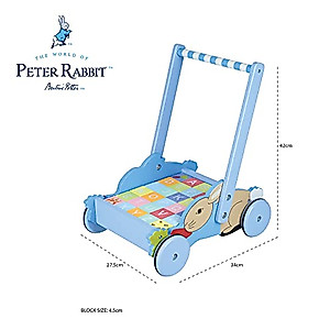 Orange Tree Toys - Peter Rabbit Block Trolley - Wooden Alphabet Block Trolley That Encourages First Steps and Develops Key Motor Skills, Includes 30 Blocks, for Kids Ages 12 Months +