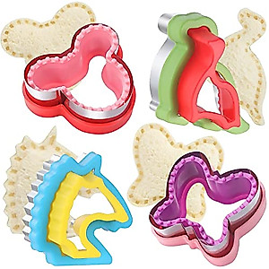 Sandwich Cutter and Sealer, Bread Decruster Sandwich Maker Cookie Fruit Vegetable Cutters, 4Pcs Sandwich Cutter and Sealer Set for Kids Lunchbox and Bento Box(Dinosaur, Butterfly, Unicorn and Mouse)