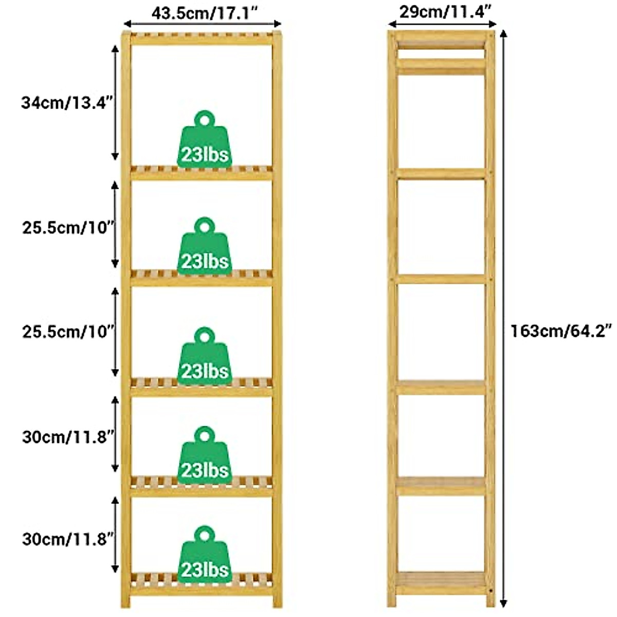 VIAGDO Bamboo Bathroom Shelf 6-Tier, 64.2" Height Narrow Shelving Unit, Multifunctional Storage Rack, Plant Stand Wood Corner Shelf for Kitchen, Livingroom, Hallway, Bathroom Storage Organizer Shelf