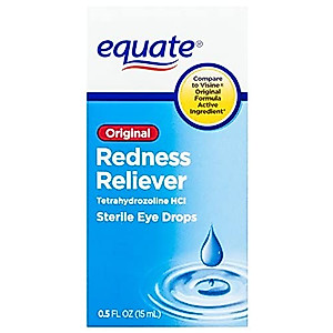 Equate Redness Reliever Sterile Eye Drops 0.5oz Dropper Bottle 6 Pack. Lubricant Gives Long Lasting Relief for Burning, Itching, & Dryness Fast! Cures Red Eyes with Active Ingredient Tetrahydrozoline.