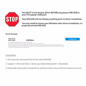 ASUS ZenScreen 15.6” Portable USB Monitor - Narrow Bezel, Micro USB, USB-powered External Monitor, Tripod Mountable, Protective Sleeve, Travel Monitor For Laptop & Macbook - MB165B, 1366 x 768 Pixels