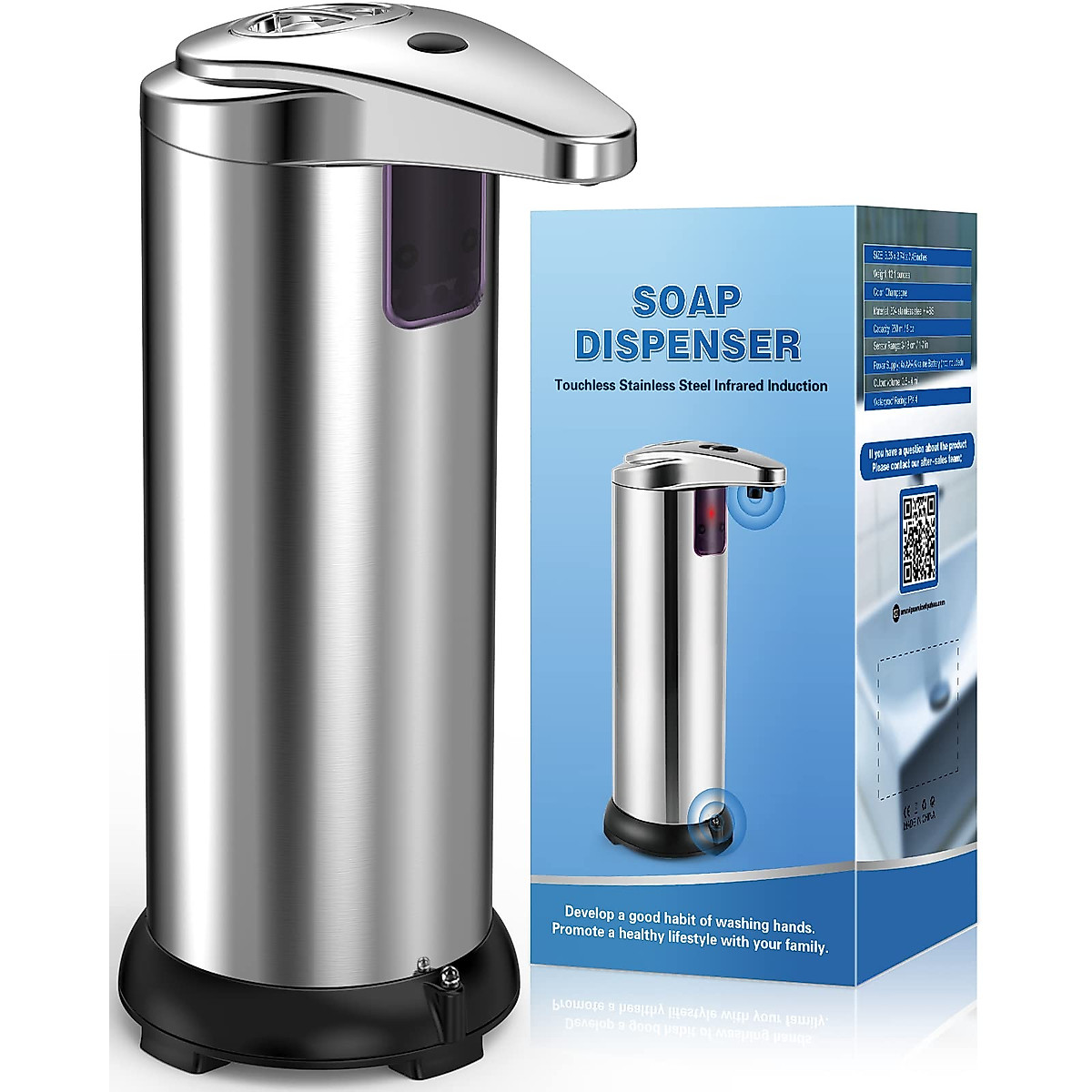 Automatic Soap Dispenser, Touchless 3-Level Adjustable Hand Sanitizer Dispenser, Equipped Upgraded Waterproof Base Infrared Sensor, Stainless Steel Liquid Soap Dispenser for Kitchen Bathroom (280ml)