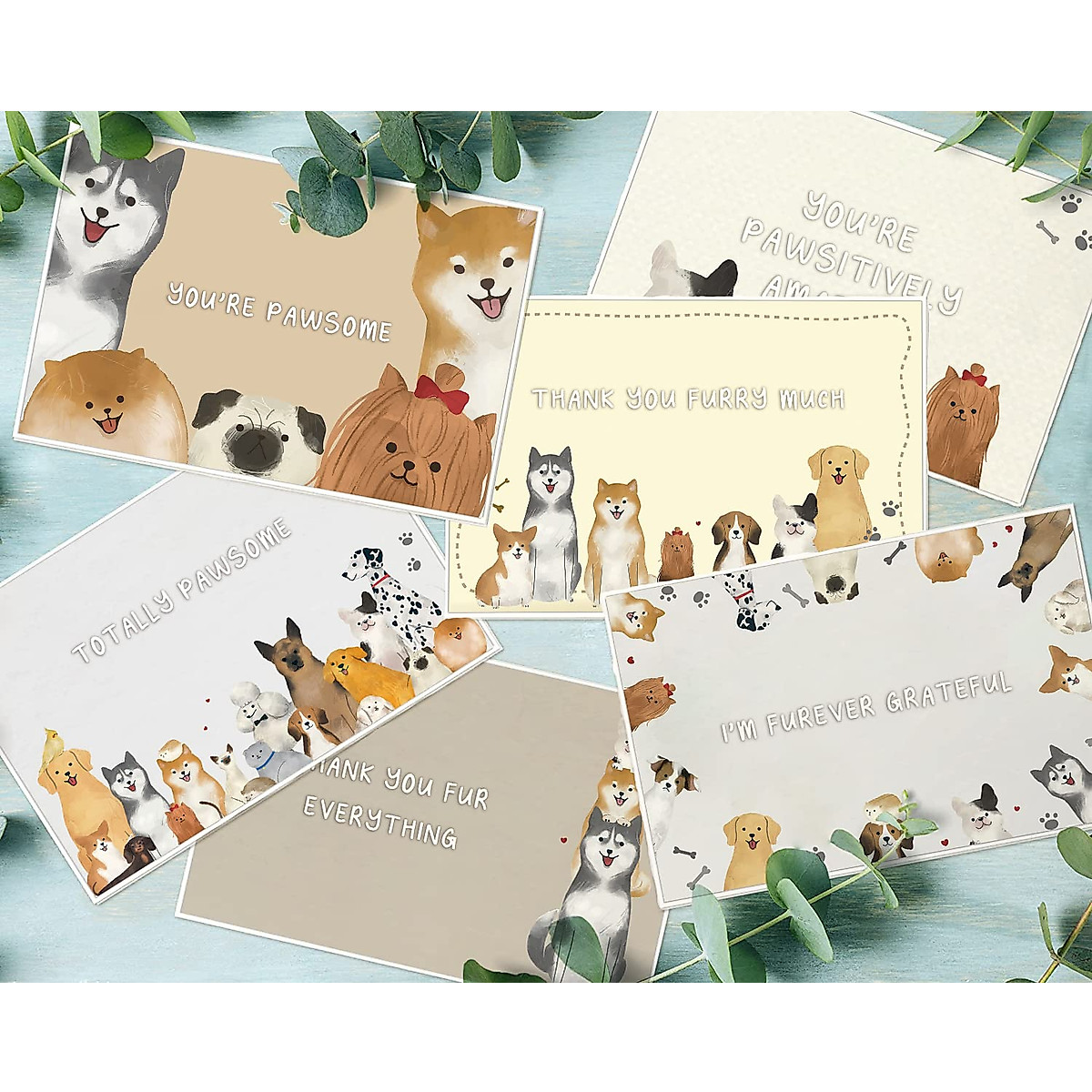 48 Dog Thank You Card Set, Dog Pun Note Cards Pack with Envelopes, Puppy Greeting Notecards Bulk, Cute Boxed Assortment Quip Cards for Gratitude, Recognition, Appreciation, 4 x 6 in