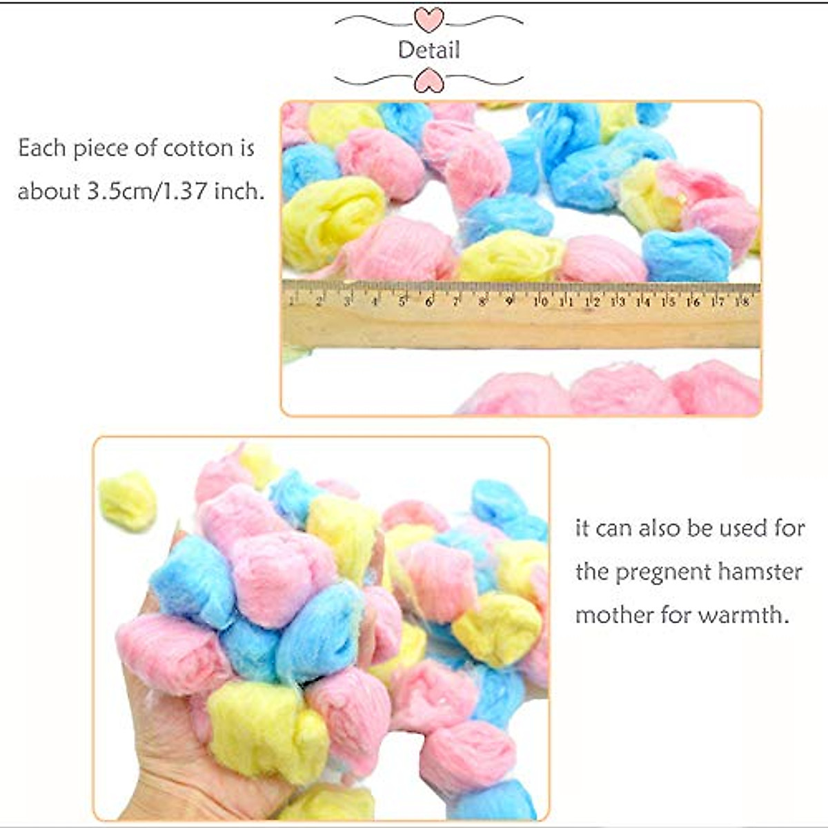 Warm Bedding in Cotton, Cotton Balls Filler for Hamster House, Eliminate Loneliness Enhance Sense of Security for Small Animals Hibernation Like Hamster, Mice, Chinchilla
