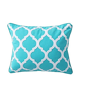 Levtex Home - Karolynna - Decorative Pillow (14 X 18in.) - Embroidered Trellis - Teal and White