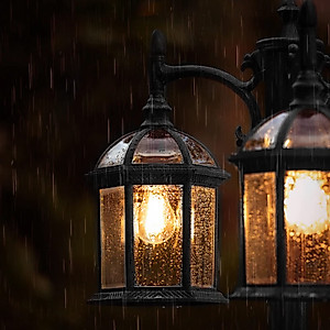 Dusk to Dawn Outdoor Lamp Post Light with GFCI Outlet, Triple Head Aluminum Street Light Post for Outside with Sensor, Waterproof Birdcage Pole Lighting Fixture for Backyard Garden Patio Driveway