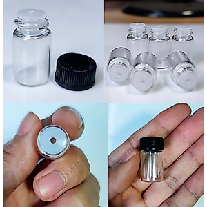 ELFENSTALL- 50pcs 2ml Empty Mini Clear Glass Bottles Container Jars Small Samples Vial with Orifice Reducer and Black Caps for Chemistry Lab Essential Oil Perfume DIY Sample Liquid