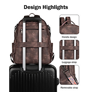 FADEON Leather Laptop Backpack for Women PU Computer Backpack, Designer Travel Back Pack Purse with Laptop Compartment Coffee