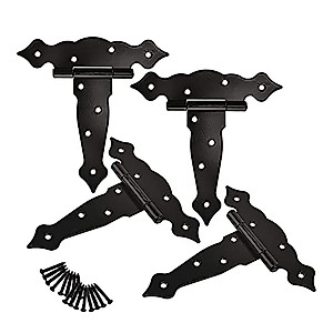 ANNURA Heavy Duty Hinge,Long Strap T Hinge, 4 X 6 Inch Heavy Duty Hinges Black Iron T-Shaped Triangular Slotted Hinges Shed Wood Fence Door Hinges Hardware Door Accessories