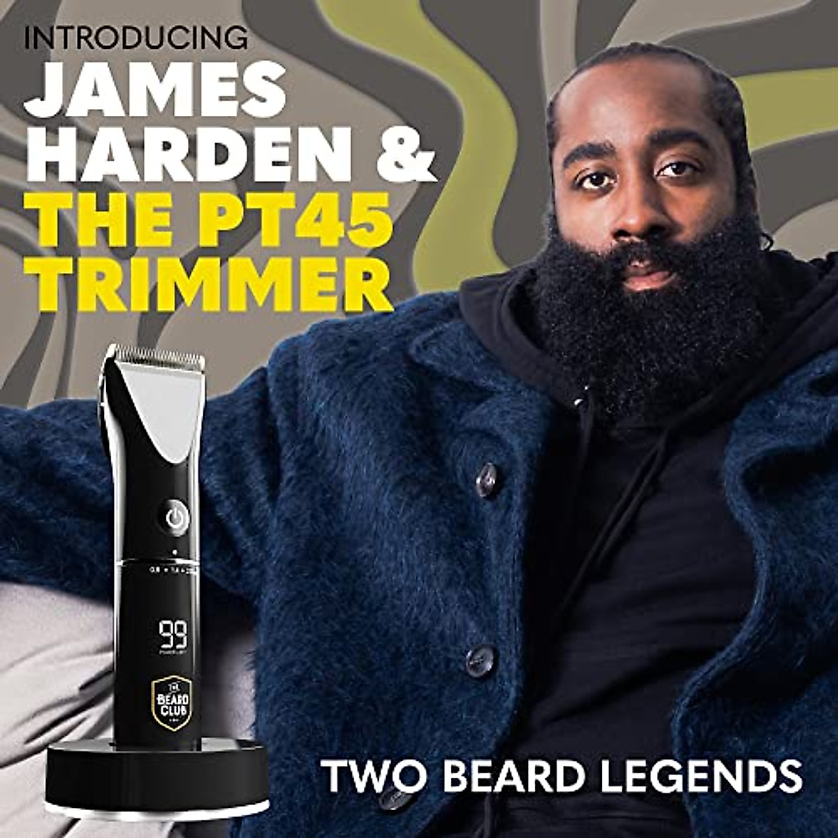Beard Club PT45 Beard Trimmer for Men - Electric Cordless Rechargeable Beard & Hair Trimmer - High Power 7000 RPM - 8 Color Guides, 45 Unique Trim Lengths - Extra Sharp Mower Blades - Travel Lock