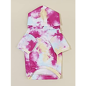QWINEE Tie Dye Dog Hoodie Dog Sweatshirt Cat Shirt Apparel Dog Clothes for Puppy Kitten Cat Small Dogs Pink and Blue X-Small