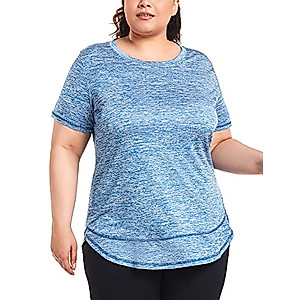Abrooical Plus Size Womens Athletic Tops Short Sleeve Loose Fit Workout Shirts Sports Yoga Running Dry Fit Tunics Blue 3X-Large
