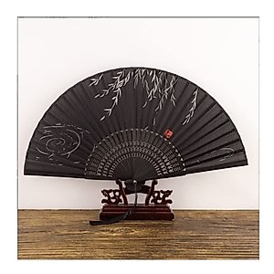 Folding Hand Fan Folding Fan Handheld Folded Fan Japanese Classic Folding Old Handmade Silk Classic Fan, Compatible with Hanfu Fan Foldable Fan Hand Held Fans (Color : A4, Size : 21CM)