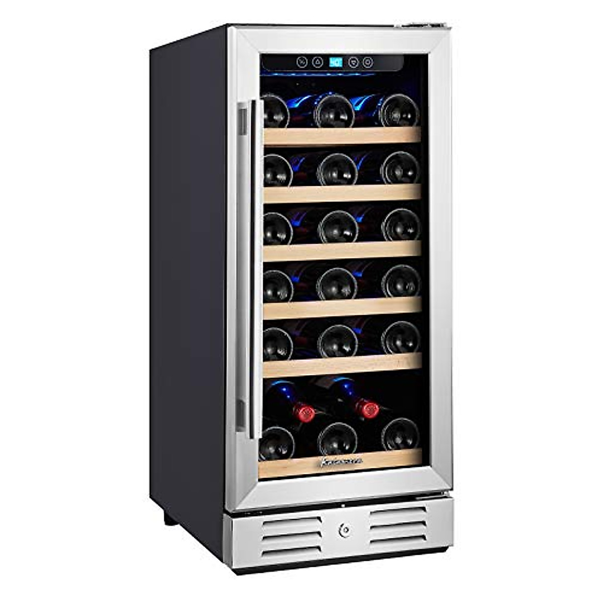 Kalamera Mini Fridge 15" Wine Cooler Refrigerator - 30 Bottle Wine Fridge with Stainless Steel Refrigerator& Double-Layer Tempered Glass Door and Temperature Memory Function Built-in or Freestanding
