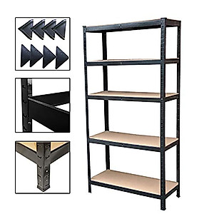 FuAuto Heavy Duty Storage Shelving Unit Storage Racking Utility Rack Garage Shelves Metal Steel Shelf for Workshop/Shed/Garage/Kitchen/Office, 5-Shelf Adjustable, 77" x 39" x 20", Black