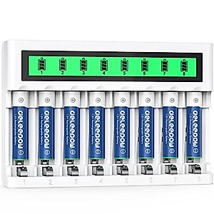 Deleepow AAA Batteries Rechargeable 1100mAh AAA Nimh Rechargeable Batteries 1200Cycles 1.2V 8-Pack with LCD USB-C and Micro USB 2 Charge Port Charger