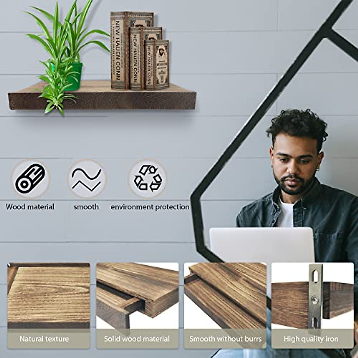 Yleric Wall Floating Drawer Shelf 16.93 x 7.87 Inch Wall Decor Storage Wall Mounted Shelves for Bathroom Bedroom Kitchen Rustic Balsa Wood Floating Shelves (Brown)