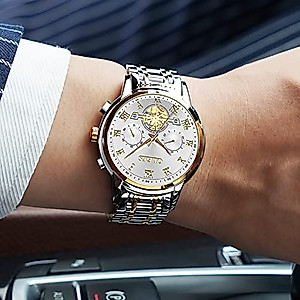 OLEVS Watch Men Gold and Silver Watches for Men Stainless Steel Watch Waterproof Luxury Sport Watches for Men Analog Chronograph Multifunction Watch with Date Casual Business Men Wrist Watch Reloj De Hombre